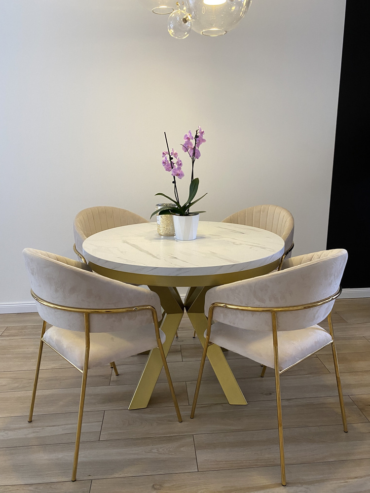 Rundt spisebord marmor / guld NARVIC