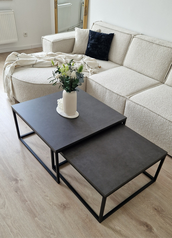 Sofabord beton brun/sort bord sæt 2i1 loft Dual