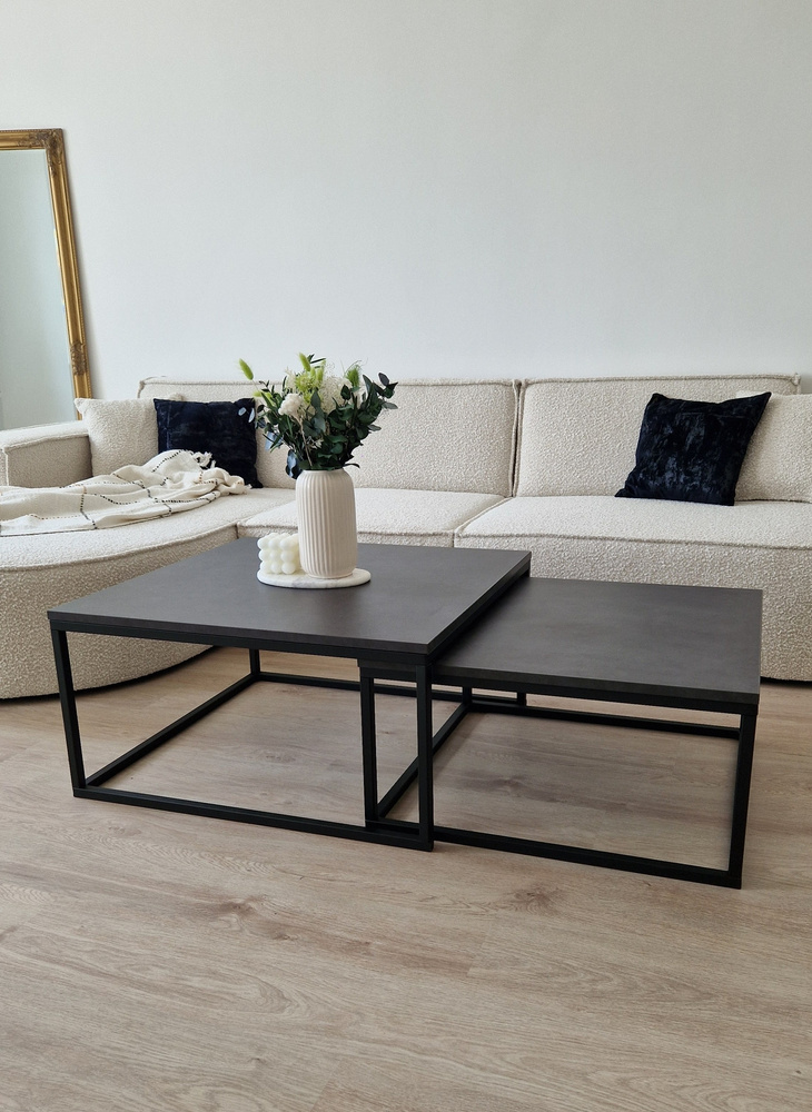 Sofabord beton brun/sort bord sæt 2i1 loft Dual