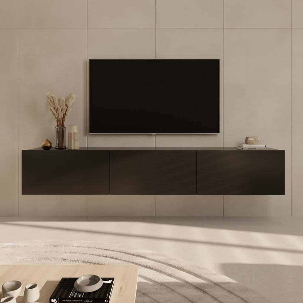 Væghængt sort TV bænk 180 cm eg DALLAS